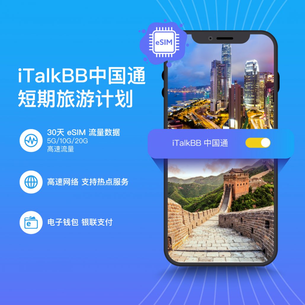 iTalkBB 中国通 30天短期旅游计划 - iTalkBB